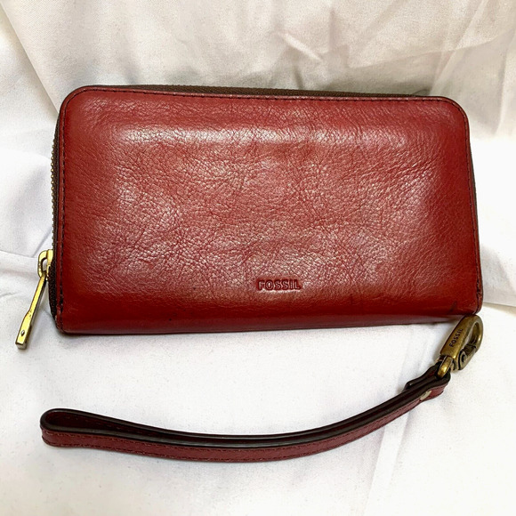 Fossil | Bags | Fossil Vintage Burgundy Leather Zip Around Accordion ...